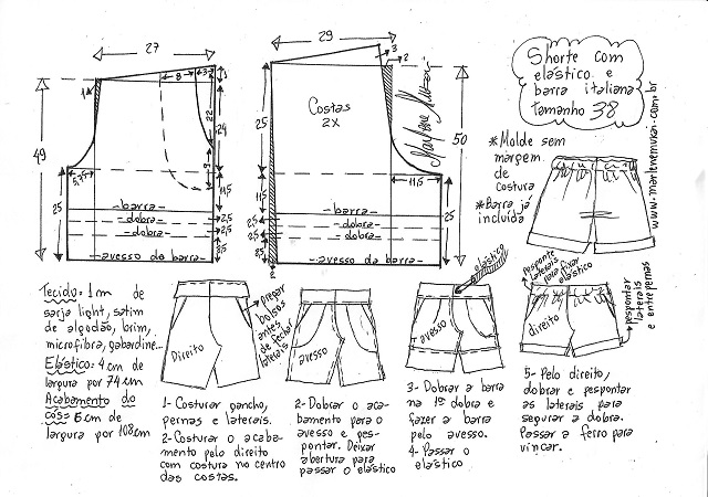 Molde de Short Feminino com Elástico: Baixe Grátis 5 Moldes