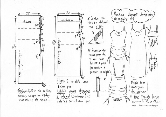 Molde de Vestido Drapeado na Frente: Baixe 7 Modelos Grátis